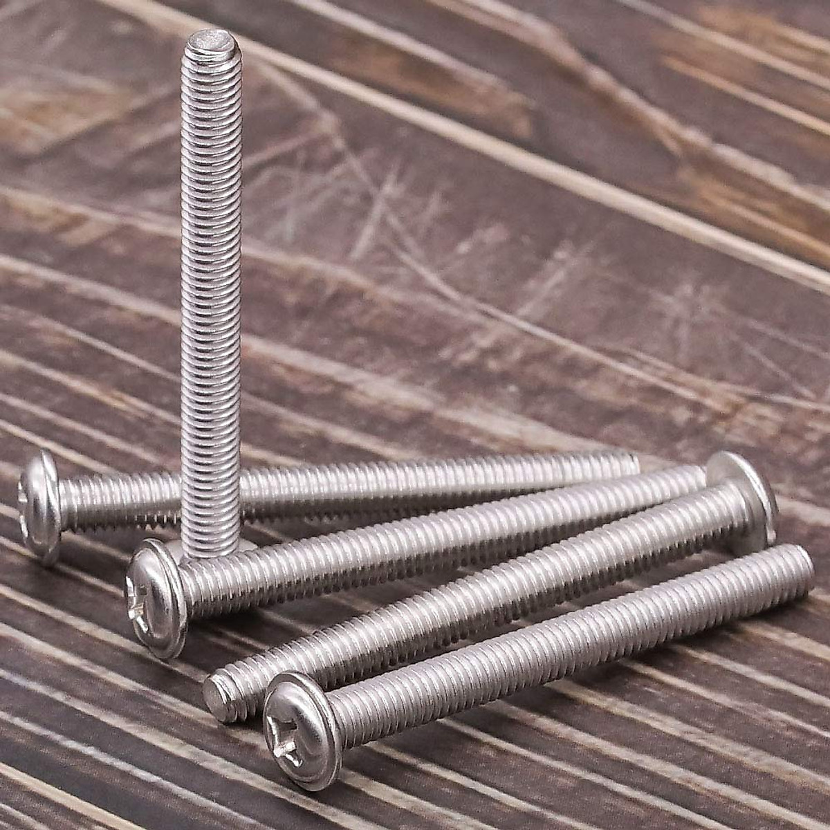 M5 x 50mm Stainless Phillips Pan Washer Head PWH Machine Screws, Stainless Steel 304 (18-8), Full Thread, Coarse Thread UNC, Pack of 25