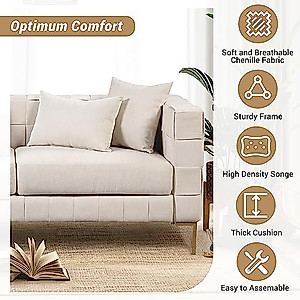 Livavege 80.7" Modern Sofas Living Room, Fabric Comfy Deep Seat Couch with Metal Legs and 2 Pillows, Removable Back and Thickened Soft Cushion, Furniture for Bedroom, Apartment, Office, 80", Grey