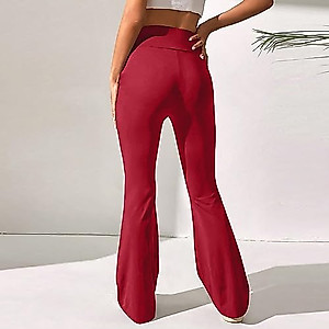 HRSTUYL Linen Pants Sun Protection Pants Linen Pants Women's Fashionable Elastic Waistband Speaker Solid Color Casual Patchwork Pants(2-Vermilion,XL)