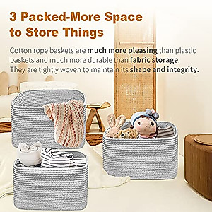 Desihum 3 Pack Cotton Rope Basket for Organizing, Woven Storage Basket with Handle, Decorative Baby Nursery Blanket Baskets Living Room Bin for Kids Clothes, Toys, Books, Fruit, Towel, 15×10 × 9 inch