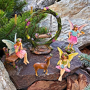Mood Lab Fairy Garden Kit - Swing Set of 6 pcs Miniature Figurines & Accessories - Hand Painted for Outdoor or House Decor
