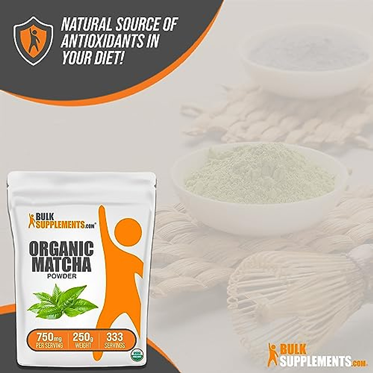 BulkSupplements.com Organic Matcha Powder - Matcha Organic, Matcha Powder for Latte & Baking, Culinary Grade Matcha Powder - Organic & Gluten Free, 750mg per Serving, 250g (8.8 oz)