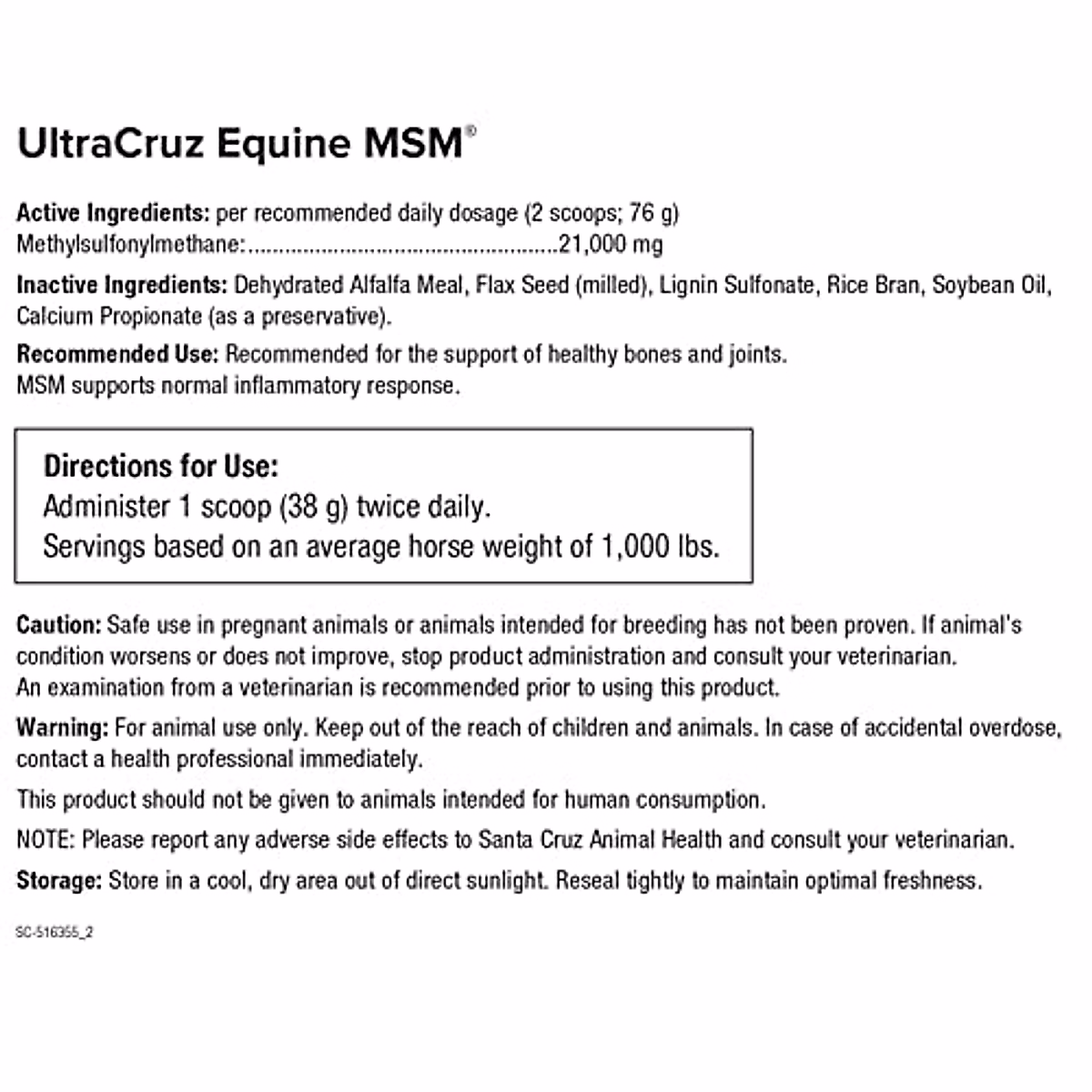 UltraCruz Equine MSM Joint Supplement for Horses, 10 lb, Pellet (60 Day Supply)