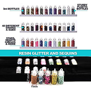 Extra Fine Glitter for Tumblers, Glitter and Sequins for Tumblers, Epoxy Tumbler Supplies 48 Pack Bulk Bottles Kit 5ml Each