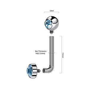 BLISI 14G Solid Titanium Christina Piercing Barbell VCH Ring Bar Genital Jewelry Vertical Hood (Aquamarine-USA)