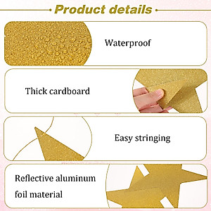 24pcs Gold Cardboard Stars Shining Cutouts Paper Stars Glitter Hanging Stars Decorations Confetti Cutouts Star Wall Decor 6/12/20/30cm & 50m Hanging Line for Valentine's Day Movie Night Party Decor