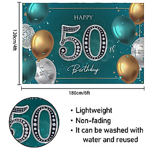 HAMIGAR 6x4ft Happy 50th Birthday Banner Backdrop - 50 Years Old Birthday Decorations Party Supplies for Women Men - Green Silver