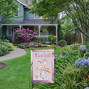 It's A Girl Stork Garden Flag Baby Shower Gender Reveal Party Decorations 12x18 Inch Double Sided Baby Girl Garden Flag Newborn Baby Birth Announcement Lawn Yard Sign Welcome Home Baby Banner Pink