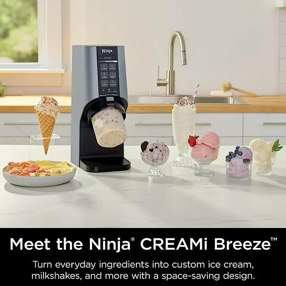 Ninja NC201 CREAMi Breeze 7-in-1 Ice Cream & Frozen Treat Maker & More (Renewed) Bundle with 2 YR CPS Enhanced Protection Pack