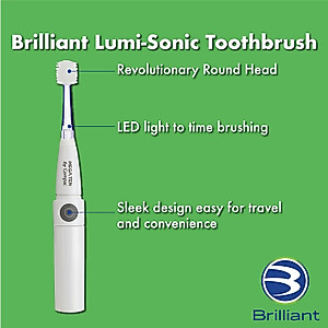Brilliant Lumi 360 Round Head Travel Sonic Electric Toothbrush for Adults - Tooth Brush with LED Microfiber Bristles Gentle Sonic Technology for a Smile, Vibrating Toothbrush, 4 Brush Heads