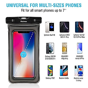 Rosimax Waterproof Phone Pouch Floating IPX8 Underwater Snorkeling Diving Cell Phone Case Dry Bag for iPhone 13 12 11 Pro Max Xs XR X 8 7 6S Galaxy S20 S10 Plus S10e Note 10 9 Pixel up to 7" (Black)
