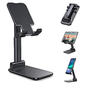 Foldable Cell Phone Stand, Zinalop [2021 Latest] Angle & Height Adjustable Desk Phone Holder with Stable Anti-Slip Design Compatible with iPhone 12/12 Pro/Smartphones/iPad Mini/Kindle(Black)
