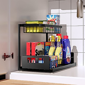 Under Sink Organizer, 2 Tire Sliding Countertop Organizer, Under Sink Storage Drawer Shelf for Kitchen Bathroom Sink Organizers and Storage