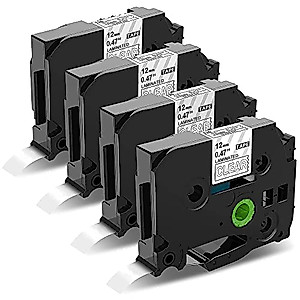 4 Pack White + 4 Pack Clear Compatible with Brother Ptouch 12mm 0.47 Laminated TZ Tape