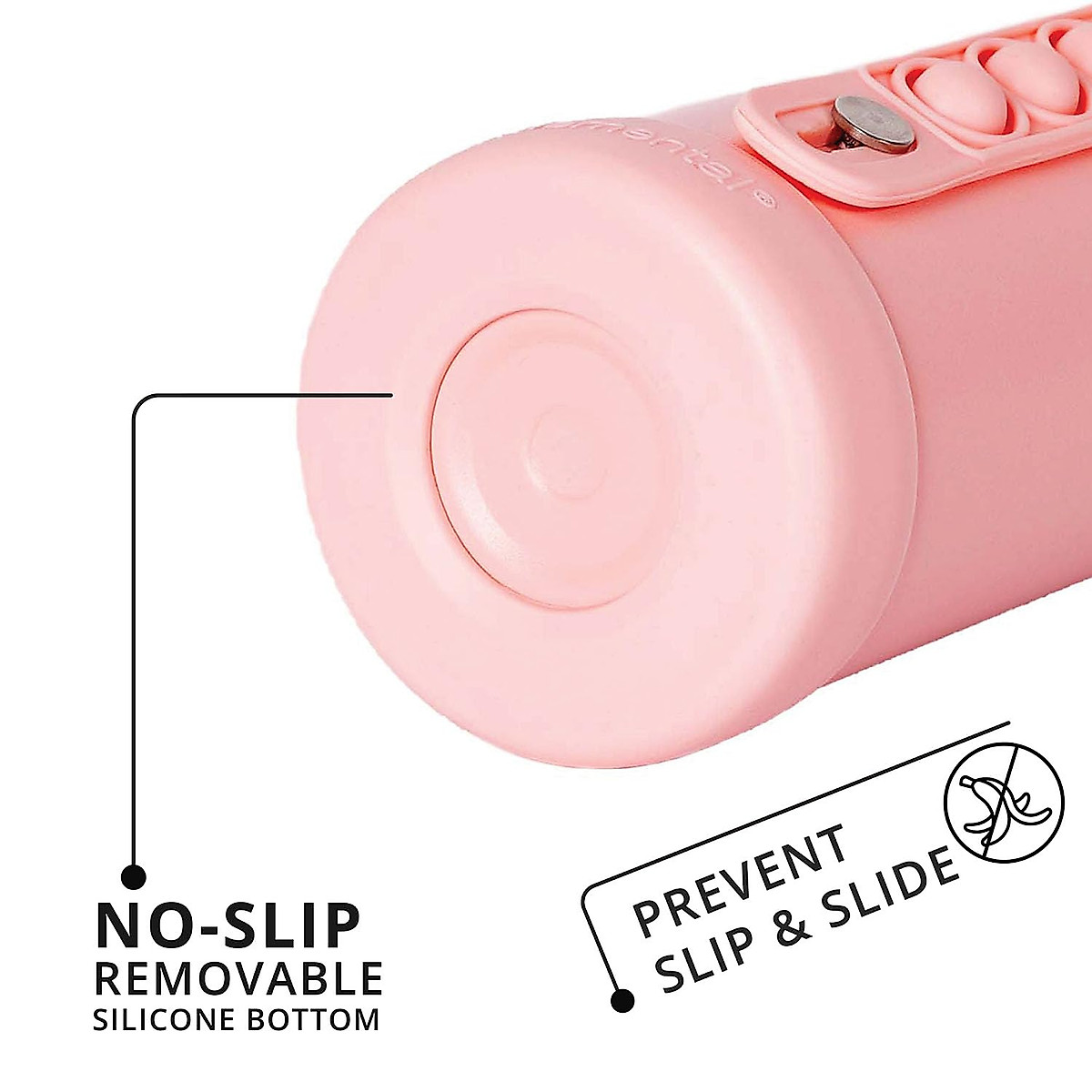 Elemental Iconic Kids Water Bottle with Straw Lid & Charms Strap, Leak-Proof When Closed, Triple Insulated Stainless Steel Reusable Thermos Water Bottle - 14oz, Rose