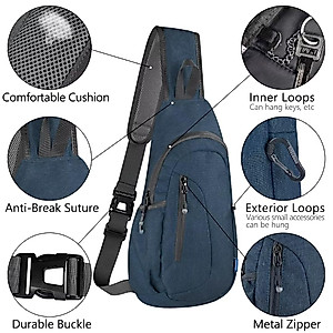TITECOUGO Small Sling Bag Lightweight Crossbody Bag for Women Men Hiking Backpack Travel Shoulder Bags Chest Daypack for Gym Work Casual Cycling Sports Z1-canvas, Dark Blue