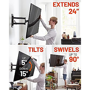 ECHOGEAR Corner TV Wall Mount for Big TVs - 24 Inches of Extension Plus Smooth Full Motion - Mount TVs Up to 65" in The Corner Or Up to 75" On A Flat Wall - Drilling Template & Cable Ties Included