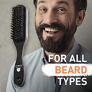 Beardoholic Beard Brush Black - 100% Boar Bristles and Durable Bamboo Handle - Removes Tangles, Beard Dandruff, Ingrown Hairs and Detangles Loose Hairs with Ease - Long Lasting