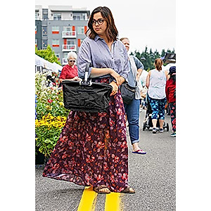 RSVP International Collapsible Market Basket Aluminum Frame, Large Zip Side Pocket, 17x11x18", Black