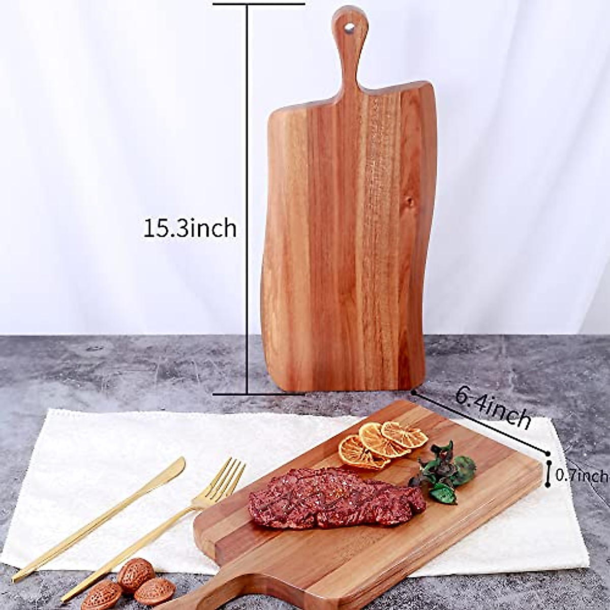 Wood Cutting Board, Elegant Wavy Edge Cheese Display Board Charcuterie Boards, Kitchen Small Chopping Block, Acacia Cheese Platter Grazing Tray with Handle, Decorative Wooden Serving Board