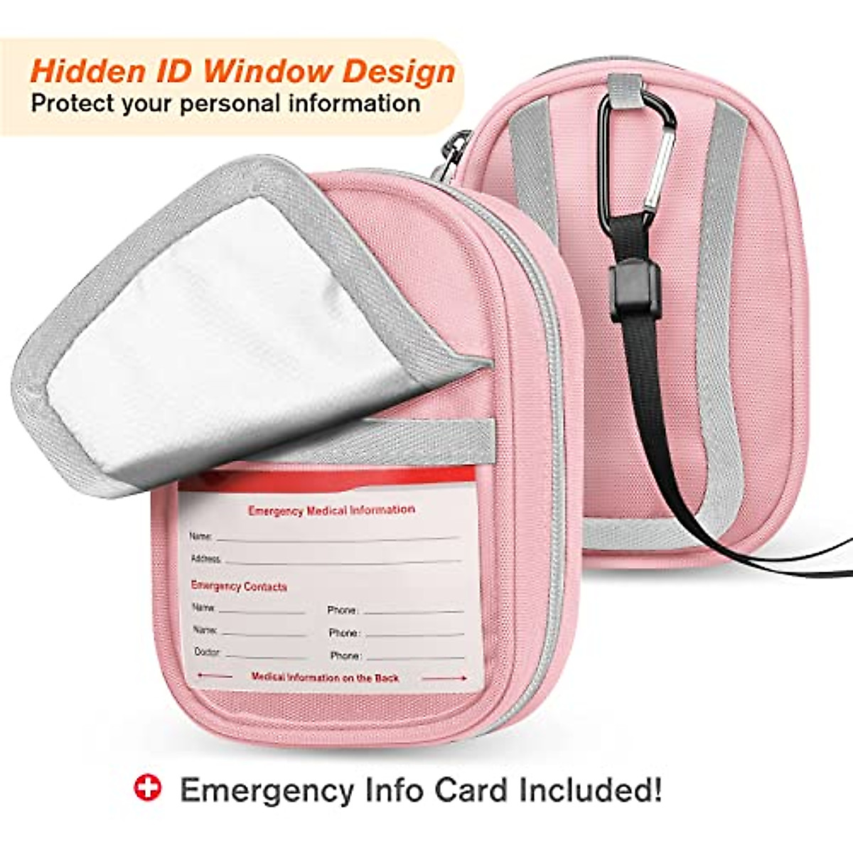 SITHON Insulated Medicine Carrying Case Bag - Small Travel Medication Organizer Emergency Medical Pouch Holds Auvi Q, Nasal Spray, Allergy Meds, Asthma Inhaler Case for Small EpiPens, Pink