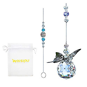 WEISIPU Crystal Hanging Decorations - Hanging Ornament Crystals Butterfly Suncatchers with Clear Crystal Ball for Home, Office, Garden Decoration, Window Decorations Hanging