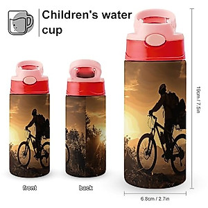 Stainless Steel Water Bottles Mountain Bike in The Evening Travel Water Cups with Handle And Silicone Straw Drinking Cup with Leak Proof Lid Thermo Travel Mug for Women Men