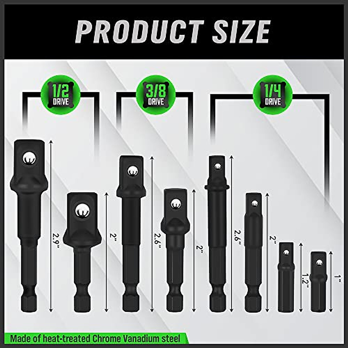 SWANLAKE 9-Piece Impact Socket Adapter Set, Hex Socket Adapter 1/4" 3/8" 1/2" Impact Driver Adapter