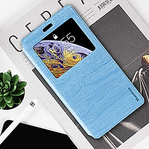 Shantime for Oppo A58X 5G Case, Wood Grain Leather Case with Card Holder and Window, Magnetic Flip Cover for Oppo A78 5G (6.56”) Sky Blue