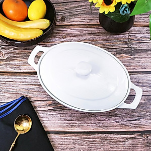 jinsongdafa Casserole Dish with Lids,1.9 Quart French White Ceramic Tureens, 12.1x7.3 Baking Dish, Serving Tureen Soup, for Casseroles, Lasagna Cookware Set, Microwave, Oven Safe