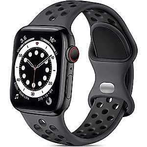 Lerobo Sport Bands Compatible with Apple Watch Band 45mm 44mm 42mm 49mm Women Men,Soft Silicone Breathable Replacement Band Compatible for Apple Watch SE iWatch Series 8 7 6 5 4 3 2 1,Anthracite Black