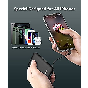 Alongza Small Portable Phone Charger 4500mAh Power Bank with Built-in Cable USB C Fast Lightweight Battery Pack Cell Phone Charger Slim Clutch Charger External Battery Backup for iPhone,Android