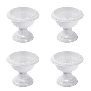 Happyyami 4pcs Urn Planters Classic Traditional Plastic Urn Planters for Indoor and Outdoor Use European Style Bonsai Plant Containers White