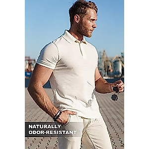 Merino Wool Polo Shirt Men - Anti-Odor 100% Merino Wool Shirts for Men Short Sleeve Breathable (Medium, Heathered Grey Polo)