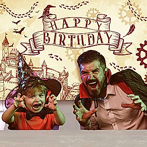 Wizard Birthday Party Supplies Wizard Backdrop Banners, 6 x 3.6 ft Happy Birthday Party Supplies Wizard Birthday Party Backdrop for Boys Girls Birthday Decoration, Indoors and Outdoors