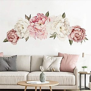 Prabahdak Pink Peony Floral Wall Sticker (3#Peony) PVC, Waterproof, Removable, Reusable, Indoor Decoration, for Girls Living Room Nursery Decor