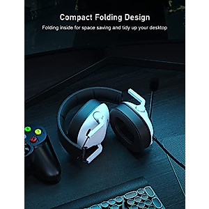 SENZER SG500 Surround Sound Pro Gaming Headset with Noise Cancelling Microphone - Detachable Memory Foam Ear Pads - Portable Foldable Headphones for PC, PS4, PS5, Xbox One, Switch - White