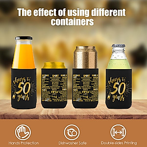 Happy 50th Birthday Decorations for Men Women, 50th Birthday Party Supplies, Vintage 1974- Fifty Birthday Party Beverage Can Cooler Sleeves, 12-Pack, Black & Gold