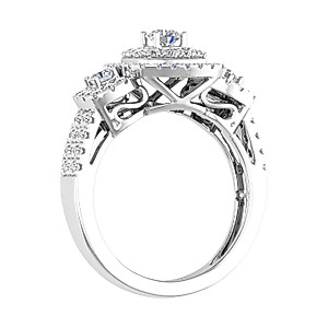 FINEROCK 1 Carat Round Diamond Cushion Shaped Halo Ring in 14K White Gold (Ring Size 6)