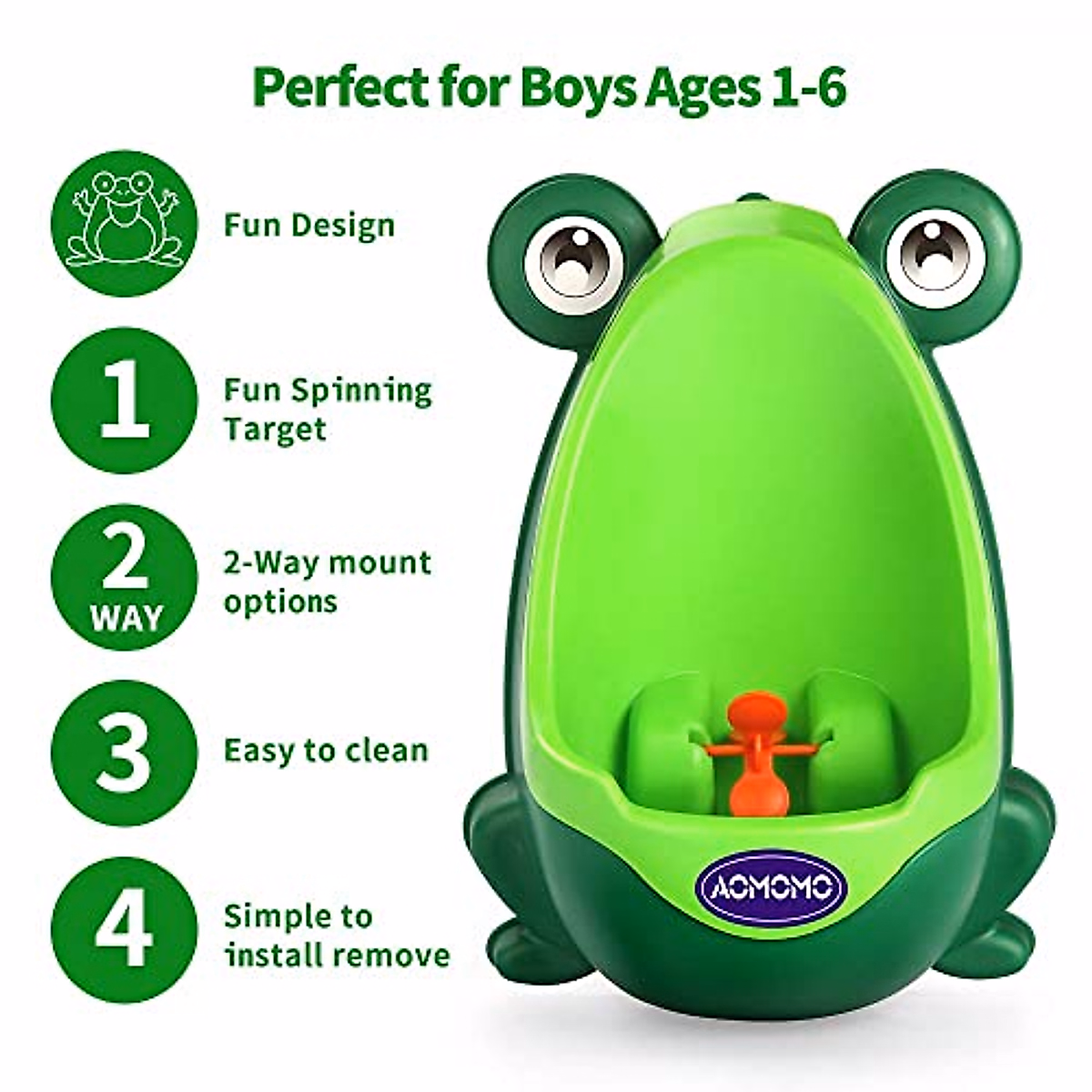 AOMOMO Frog Potty Training Urinal for Boys Toilet with Funny Aiming Target Green