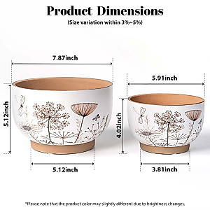 YBX 8 Inch + 6 Inch White&Terracotta Flower Pots, Succulent Ceramic Plant Pots with Drainage Holes, Terracotta Planters for Indoor Plants