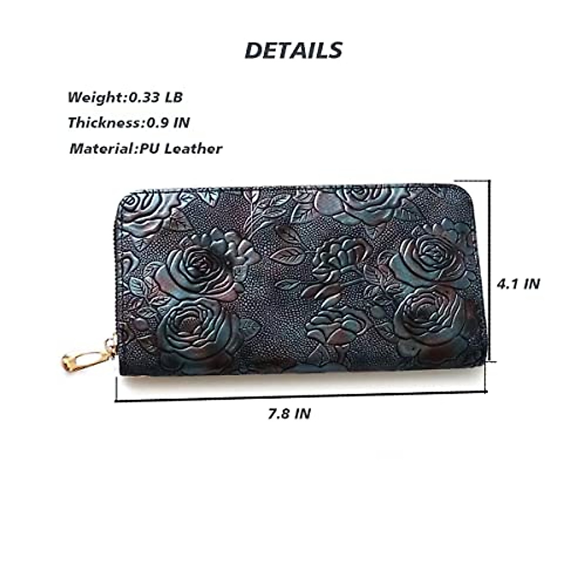 HuiLanLuo Wallet Women Rfid Blocking Wristlet Leather Metal Zip Fastener Large Capacity for Credit Card ID Cash Change Coin Phone,Women's Wallets Medium Size(Retro Rose), Rose mixcolor cyan