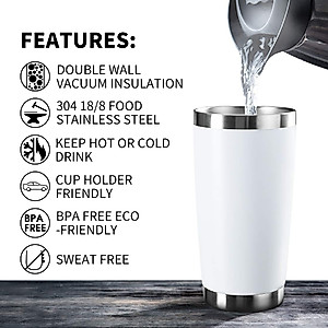 EcoMozz 20oz Tumbler Bulk Stainless Steel Vacuum Insulated Tumblers with Lid Double Wall Travel Mug Durable Powder Coated Coffee Cup, Suitable for Ice Drinks and Hot Beverage (White 1pack)