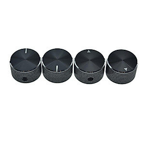 4pcs 25*15.5mm Set Screw Aluminium Potentiometer Knobs 1/4" Metal Universal Pot Control Knobs w/ Polished Edge for Guitar/Bass/Efffect Pedal/AMPS/Preamps/Audio Equipments Black with Indicator Triangle