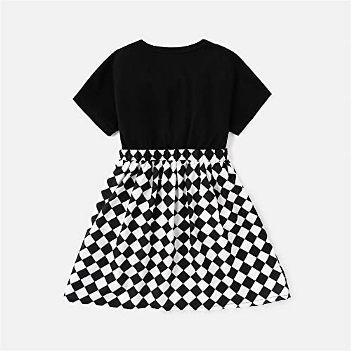 L.O.L. Surprise! Toddler Girls Dresses Plaid Splice A-line Dress Crew Neck Short Sleeve Party Dress Black 3-4 Years
