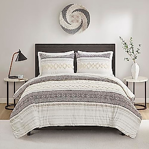 Hyde Lane Asha Boho Duvet Cover King, Farmhouse Ivory 100% Cotton Tufted Bedding Set with Zipper, Mid Century Modern Comforter Covers, 3 Pieces Including Matching Pillow Shams (104x90 Inches)