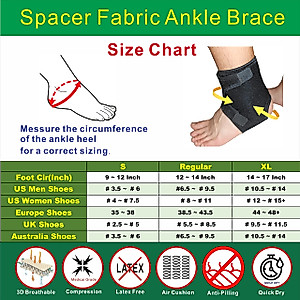IRUFA, AN-OS-12,3D Breathable Patented Spacer Fabric Adjustable Athletics Achillies Tendon Ankle Wrap, Plantar Fasciitis, Pain Relief for Sprains, Strains, Arthritis and Torn Tendons