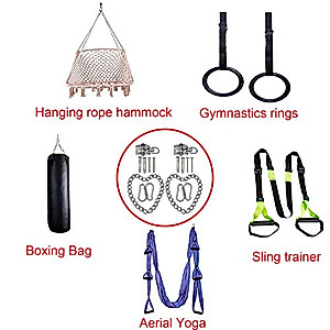 Hammock Hanger Chain Carabiners Kit - Heavy Duty Porch Swing Hanging Hooks 1000lbs Capacity 360° Swivel for Egg Chair, Yoga, Punching Bags, Gym（2 Sets）