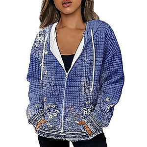 Women's Winter Coats With Hood, Women's Coat Autumn And Casual Fashion Hoodie Sweatshirt Printed Zip Jacket Pockets Maternity Coat Jacket Tan Trench Coat Women Eiderdown Chamarras (3XL, Royal Blue)