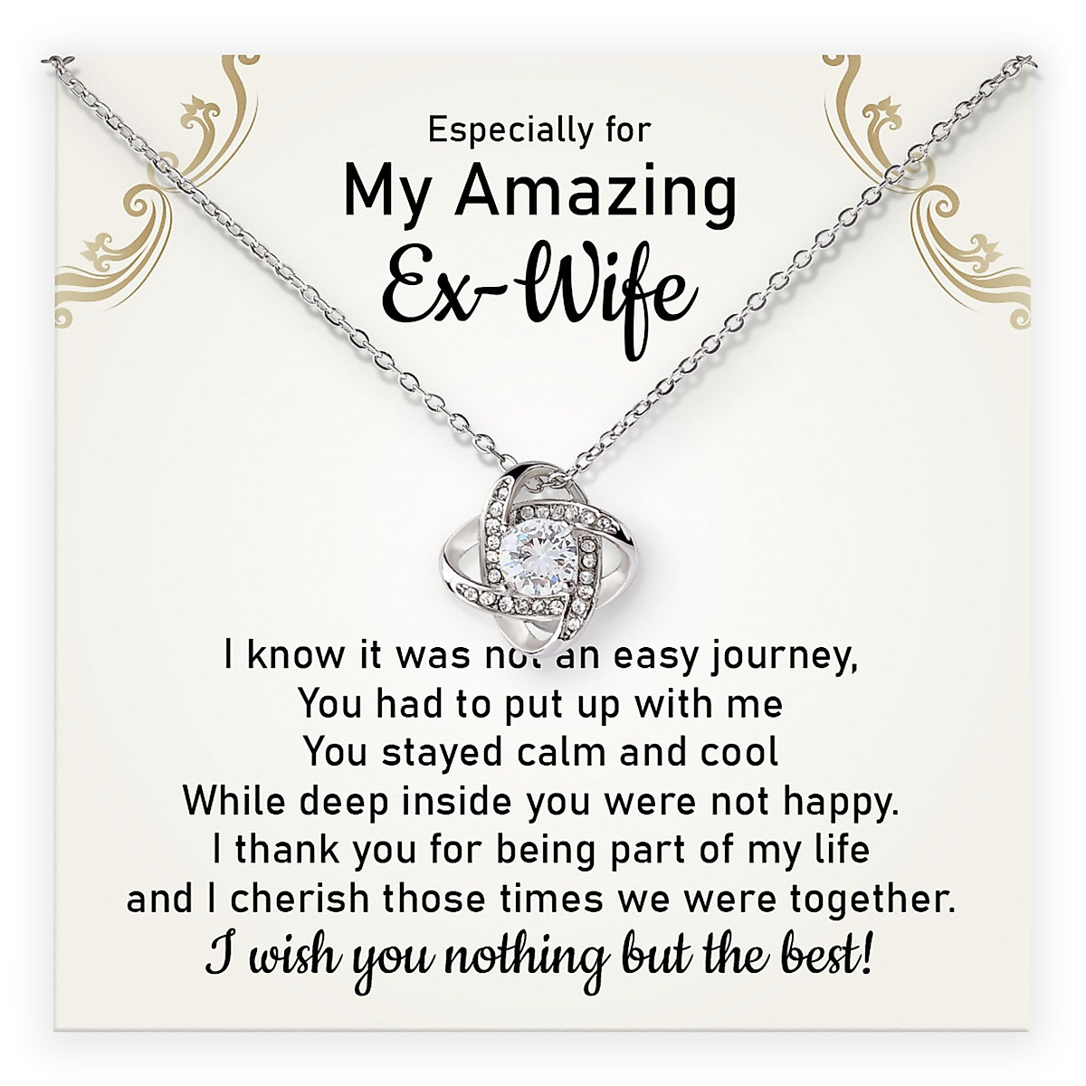 To My Especially Amazing Ex Wife Necklace, Funny Best Ex Wife Jewelry Gift On Her Anniversary Birthday Christmas From Ex Husband. (Two Toned Box)